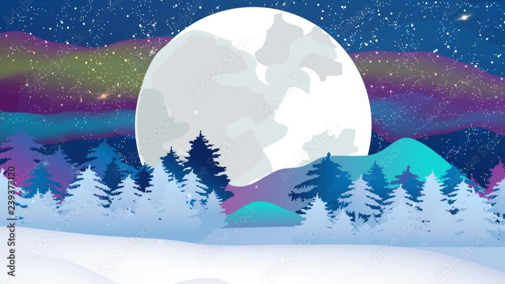 Winter landscape animation. Forest landscape vector illustration. Fir ...