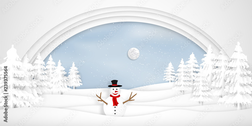 Paper art , cut and digital craft layer style of Snow and winter season ...