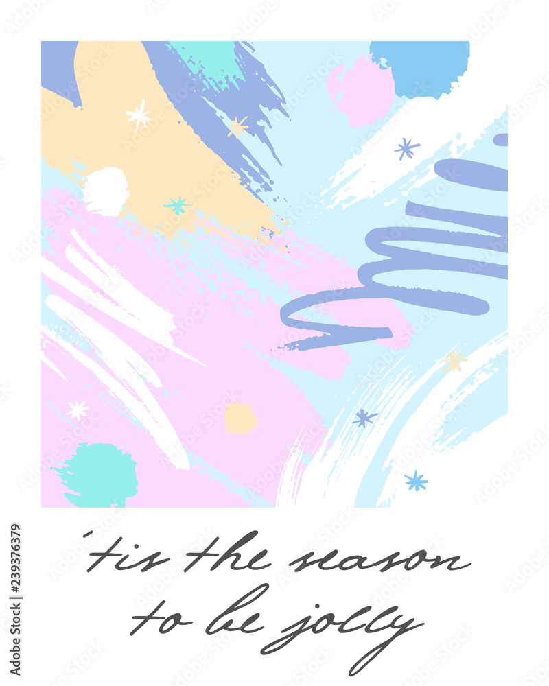 Trendy holidays poster with hand drawn shapes and textures in soft ...