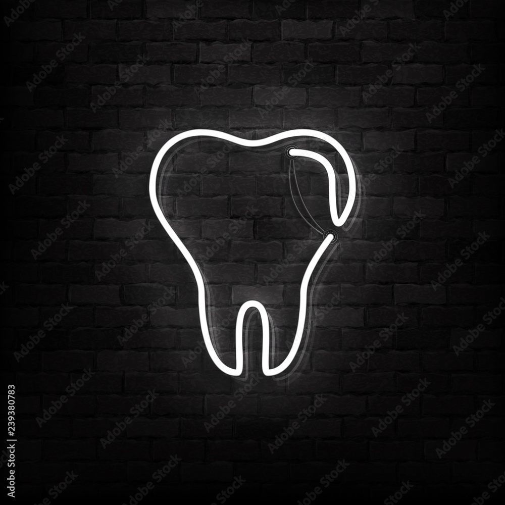 Vector realistic isolated neon sign of Tooth logo for decoration and ...