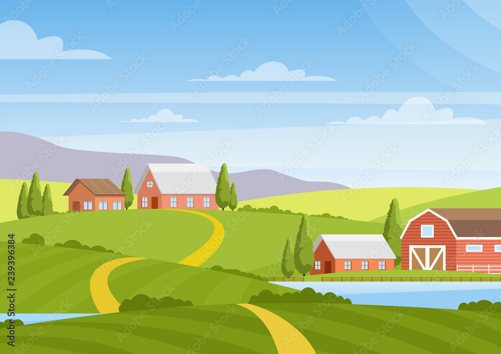 Vetor do Stock: Vector illustration of beautiful countryside landscape ...