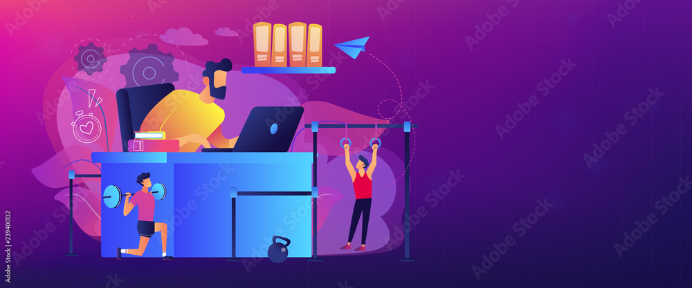 Businessman working and exercising in fitness-friendly office. Fitness ...