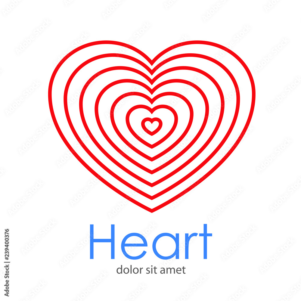 Logotipo Heart con corazones lineales concentricos en color rojo vector ...