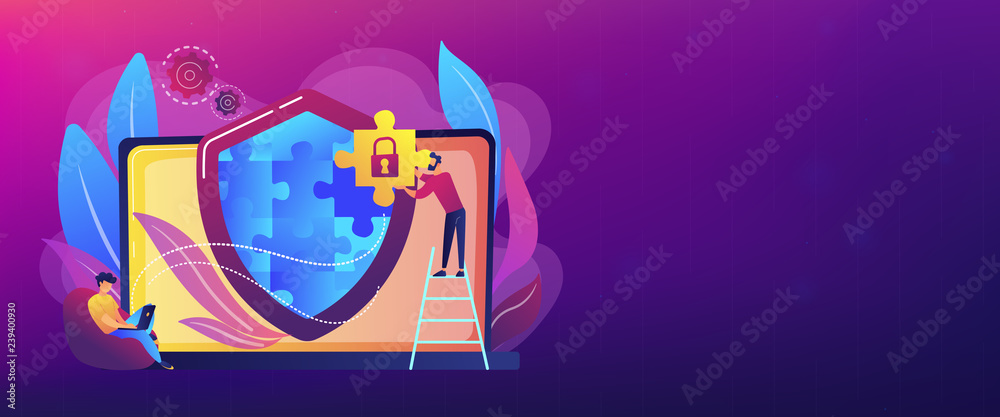 Programmer with jigsaw shield system monitoring network traffic. Firewall, network security ...