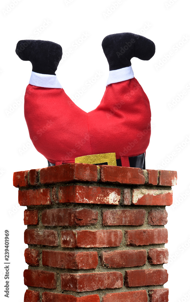 Santa Claus upsided down with his Legs sticking out of a chimney Stock ...