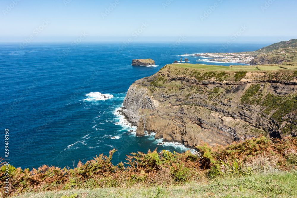 steep coast line at azores islands in atlantic ocean Stock Photo ...