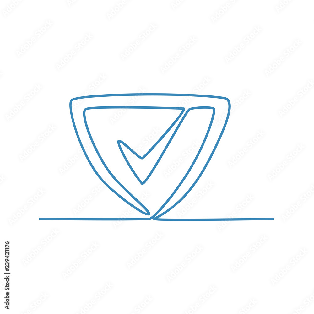 Shield With Check Mark Continuous Line Stock Vector | Adobe Stock