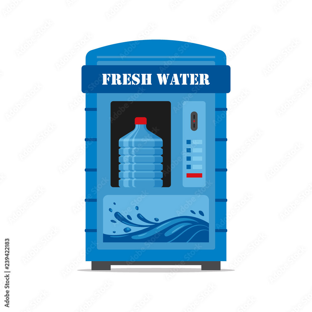 Vending machine with fresh water isolated on white background. Automat vendor machine front view ...