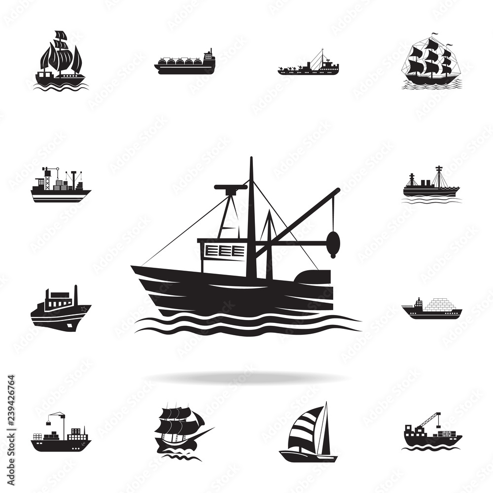 fishing barge icon. Detailed set of ship icons. Premium graphic design ...