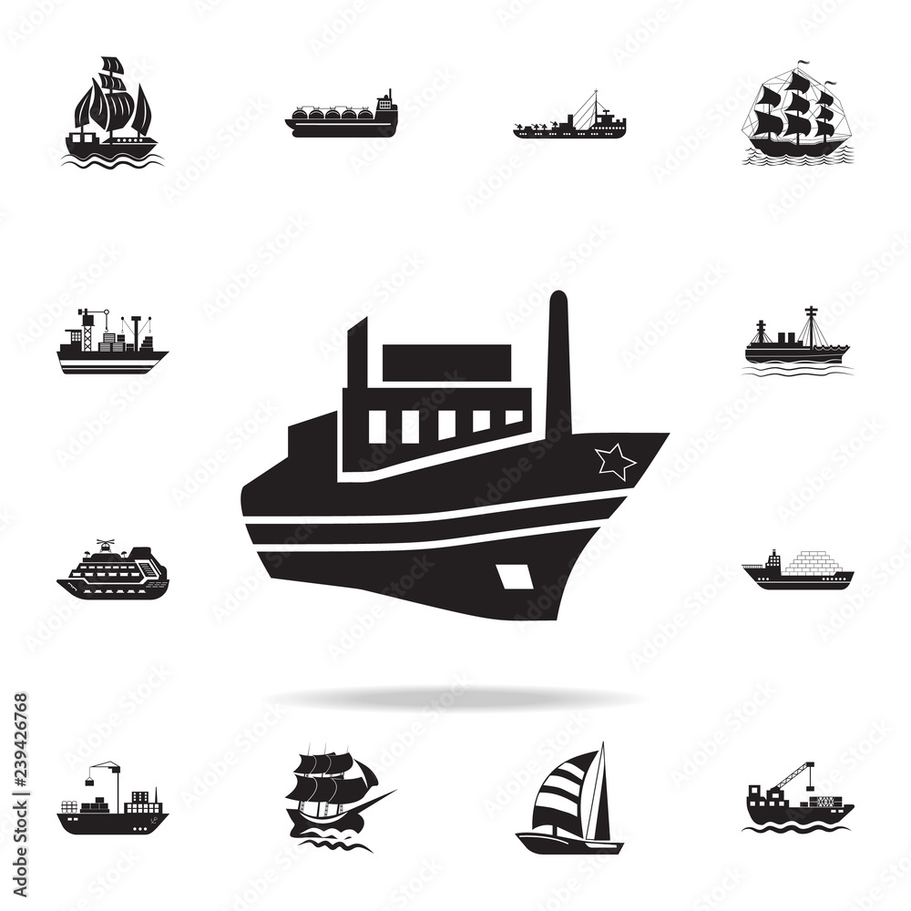 warship icon. Detailed set of ship icons. Premium graphic design. One ...