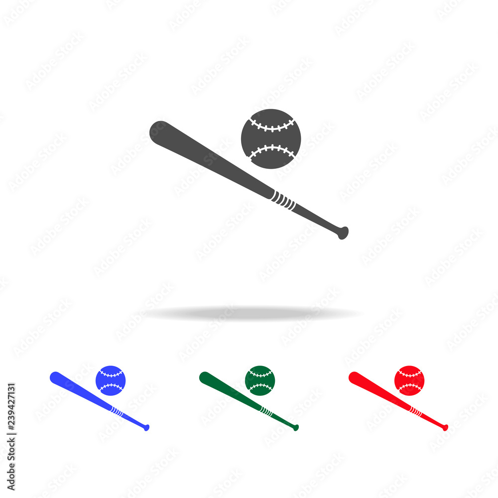 Baseball bat and ball icons. Elements of sport element in multi colored ...