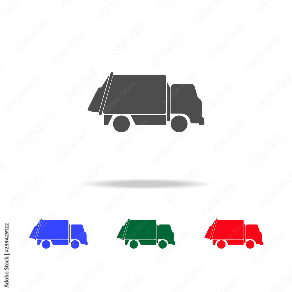 garbage truck icons. Elements of transport element in multi colored ...