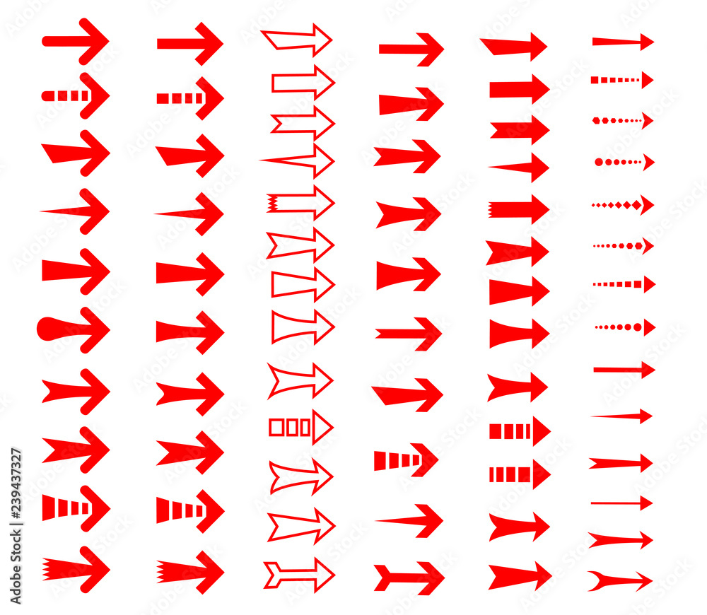 straight arrows icon set, various style, edge, curve, sharp and ...