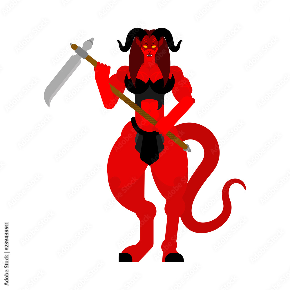 Female demon Warrior with scythe. Strong Woman devil. berserk Succubus ...