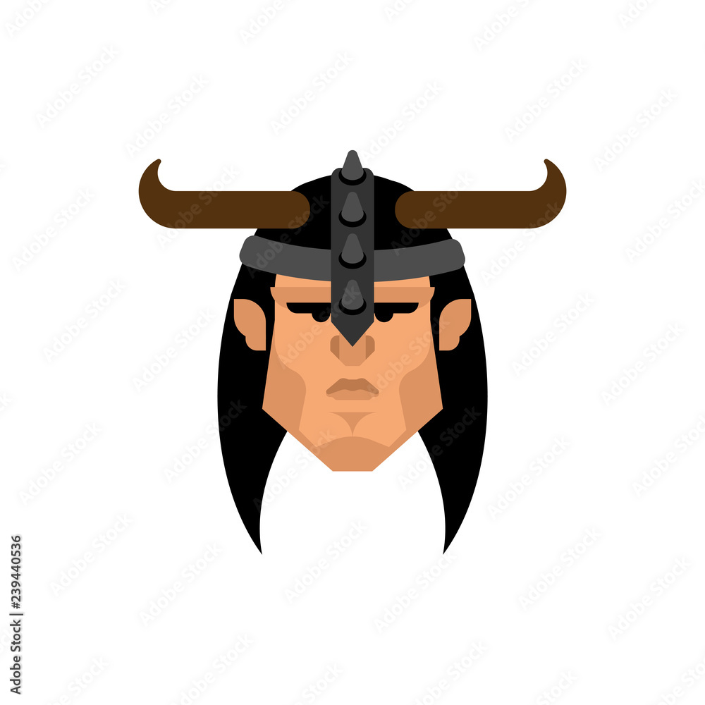 Barbarian face. berserk Brutal man head. Warrior portrait Vector ...