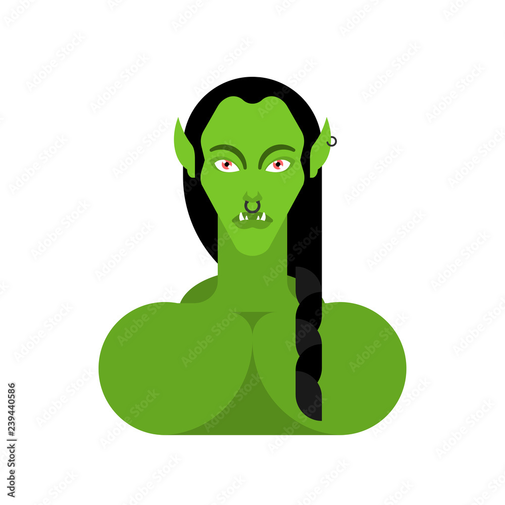Ogre woman face. Green goblin Female portrait. berserk lady Troll Stock ...