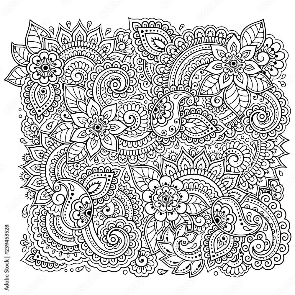 Outline floral pattern for coloring book page. Antistress for adults ...