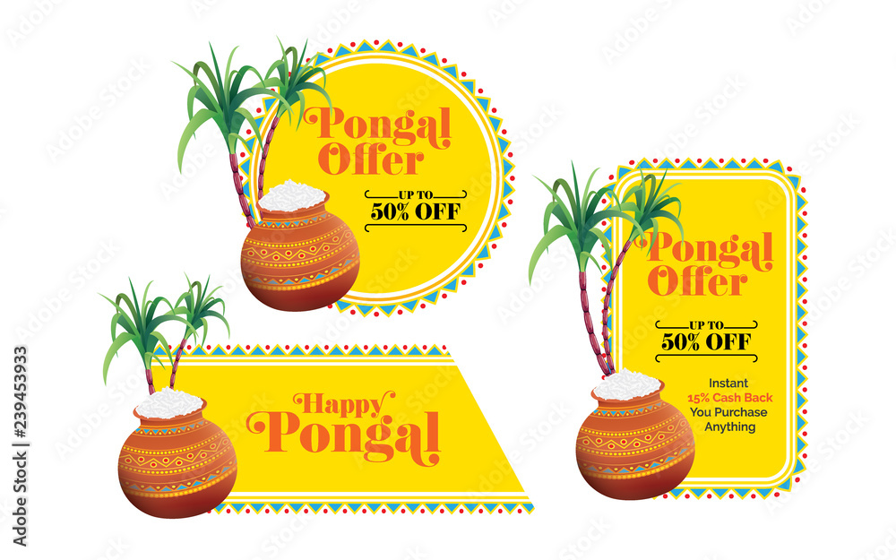 Pongal Festival Offer Banner, Sticker, Label Design Collection Set with ...