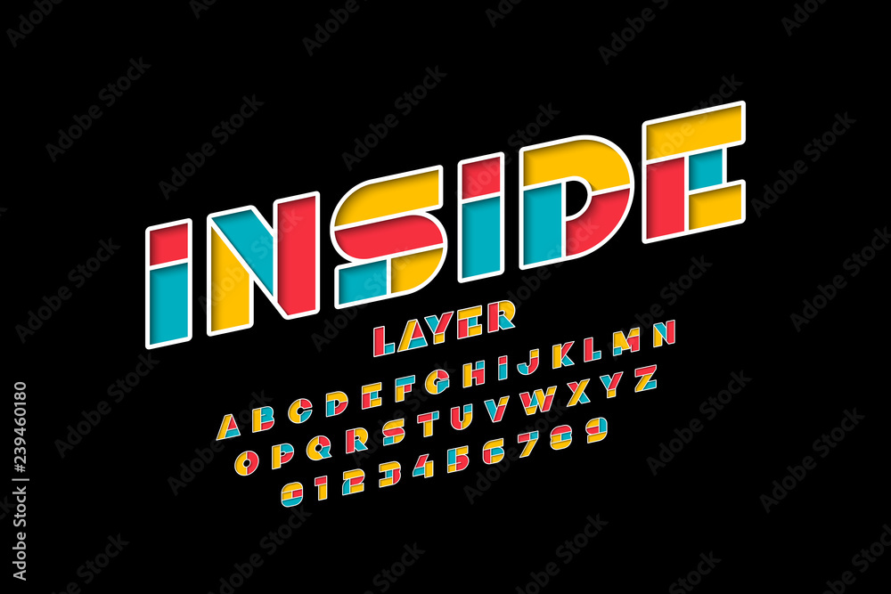 Layered font design, alphabet letters and numbers Stock Vector | Adobe ...