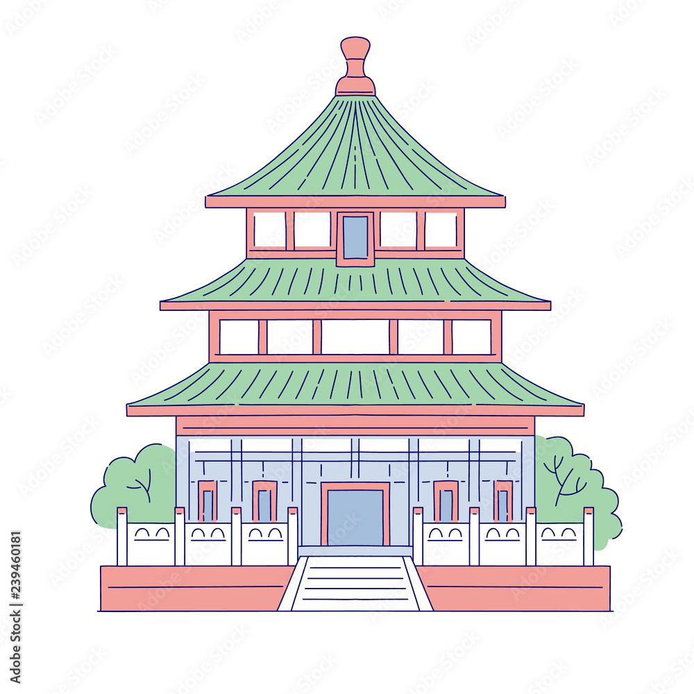 Vector Chinese building architectural landmark. Oriental architecture ...