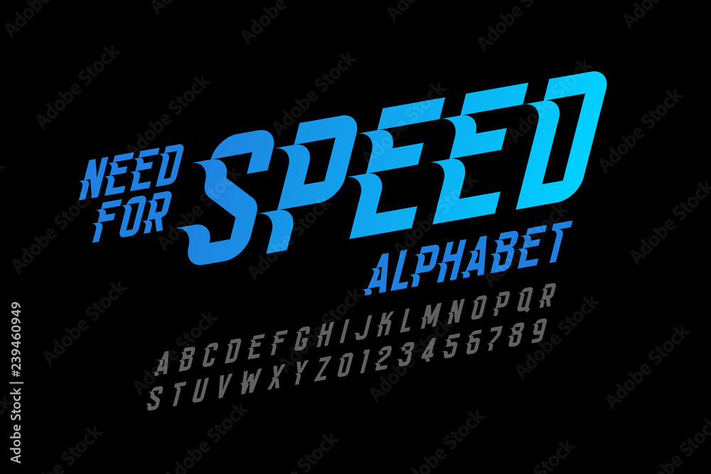 Speed style font, need for speed alphabet letters and numbers vector de ...