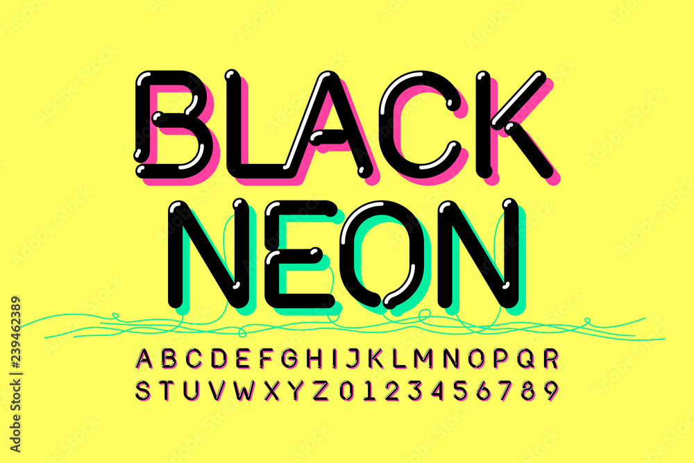Black Neon font design, alphabet letters and numbers Stock Vector ...