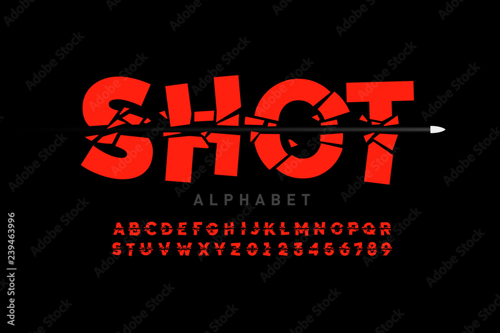 Photo & Art Print Bullet shot font, alphabet letters and numbers, piai