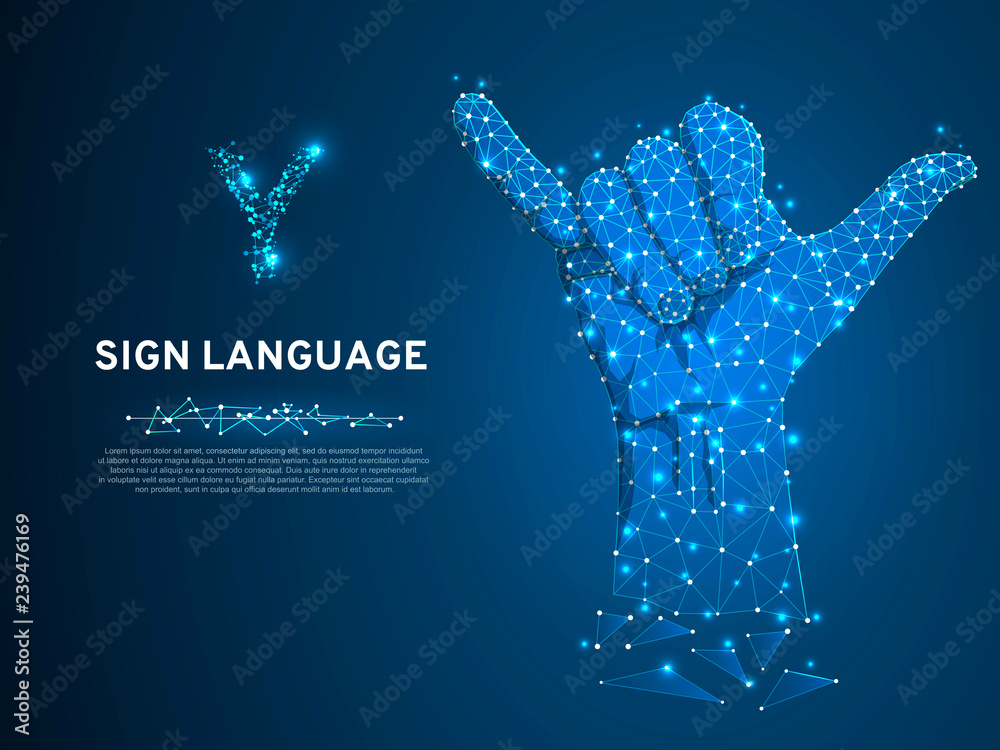 Sign language Y letter, two fingers pointing up, hand showing Yes ...
