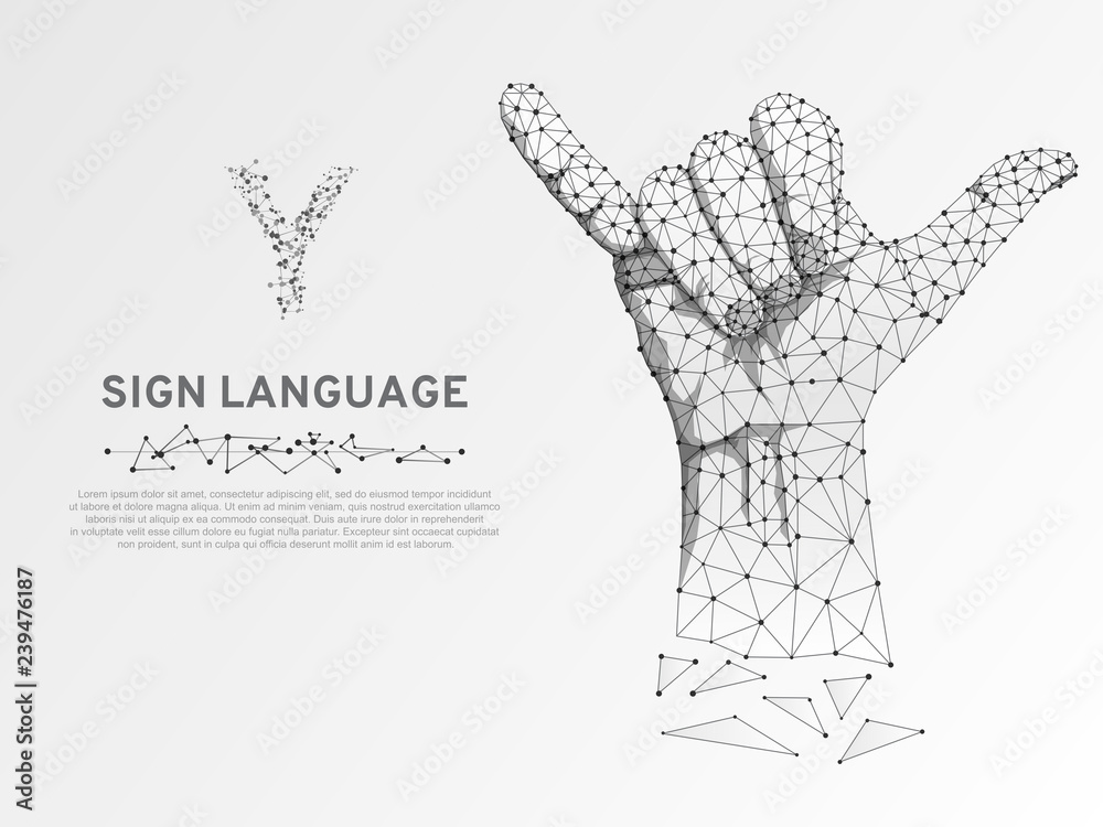 Vecteur Stock Origami Sign language Y letter, two fingers pointing up ...