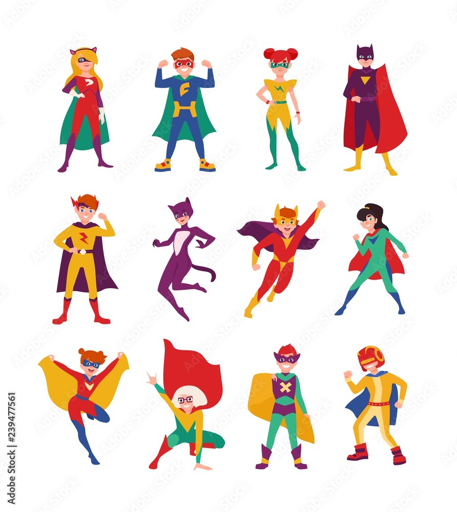 Collection of kids superheroes. Bundle of boys and girls with super ...