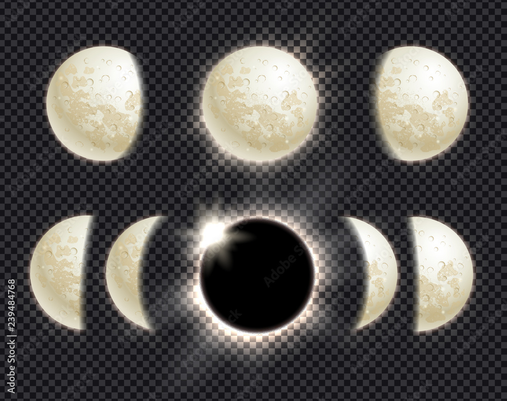Vector set of moon phases and eclipse Stock Vector | Adobe Stock