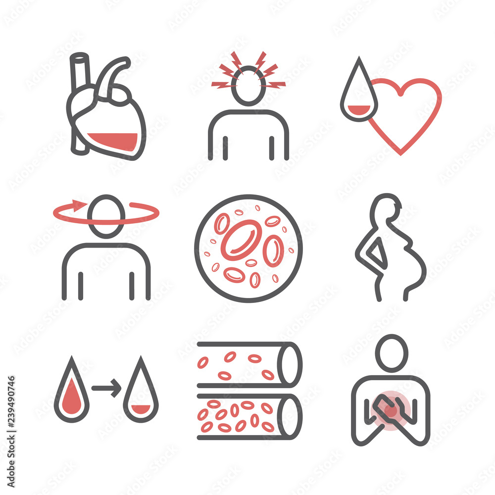 Anemia symptoms icons set. Medical and healtcare concept. Editable ...