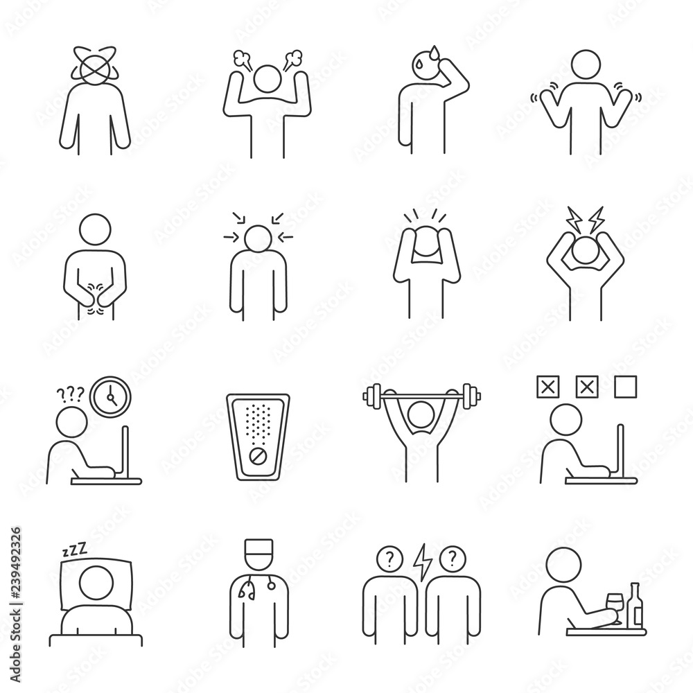 Emotional stress linear icons set Stock Vector | Adobe Stock