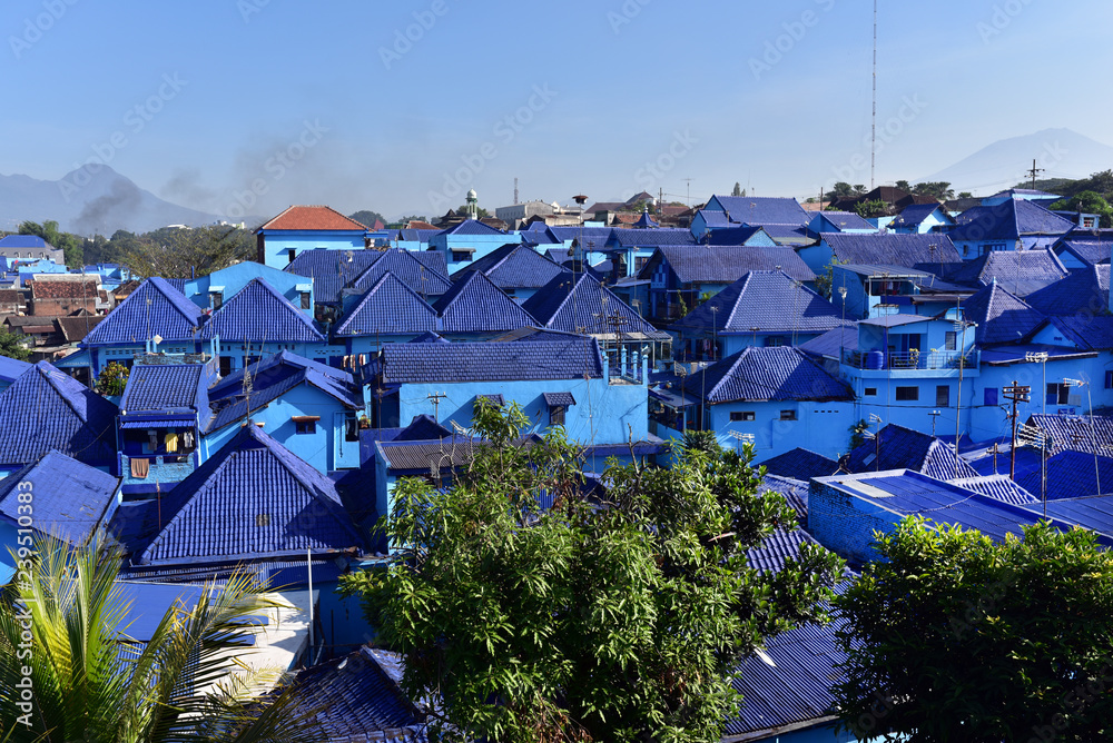 Village Kampung Biru with houses painted in blue color is popular place ...