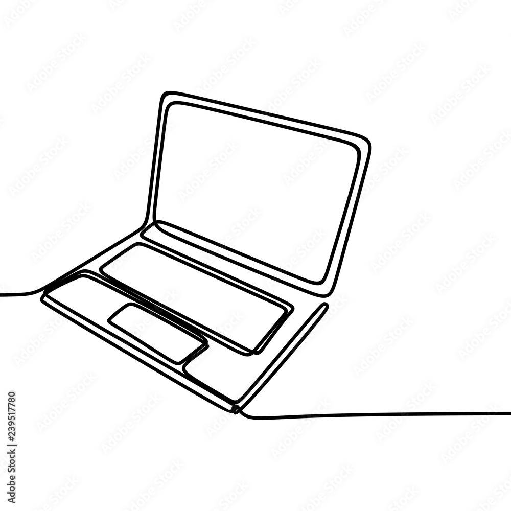 Continuous line drawing with laptop. single one hand drawn style ...