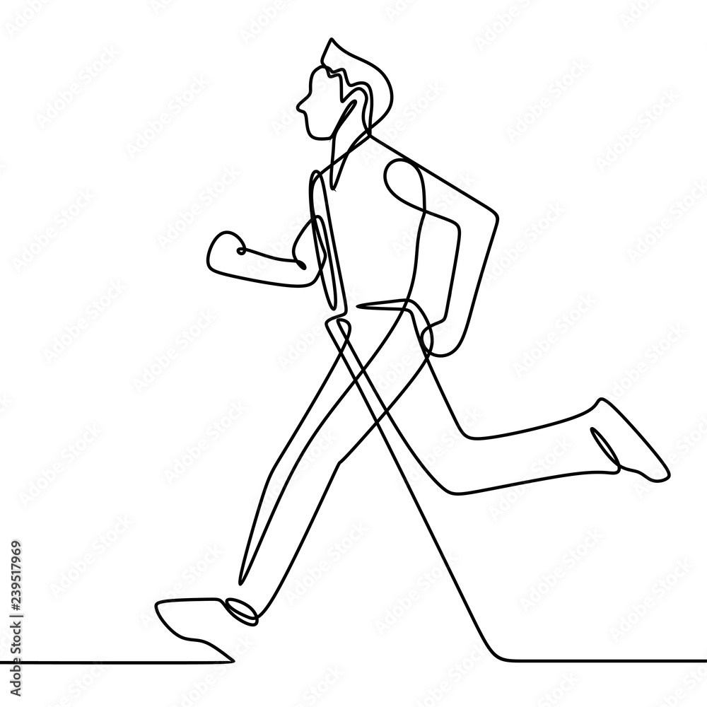 Continuous one single line art drawing of a running man vector ...