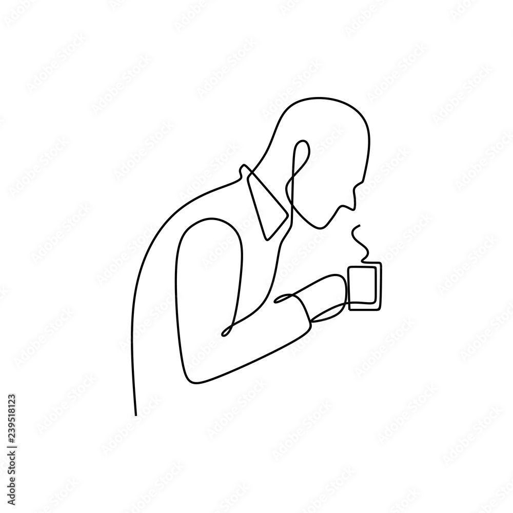 one line drawing vector of people drinking coffee Stock Vector | Adobe ...