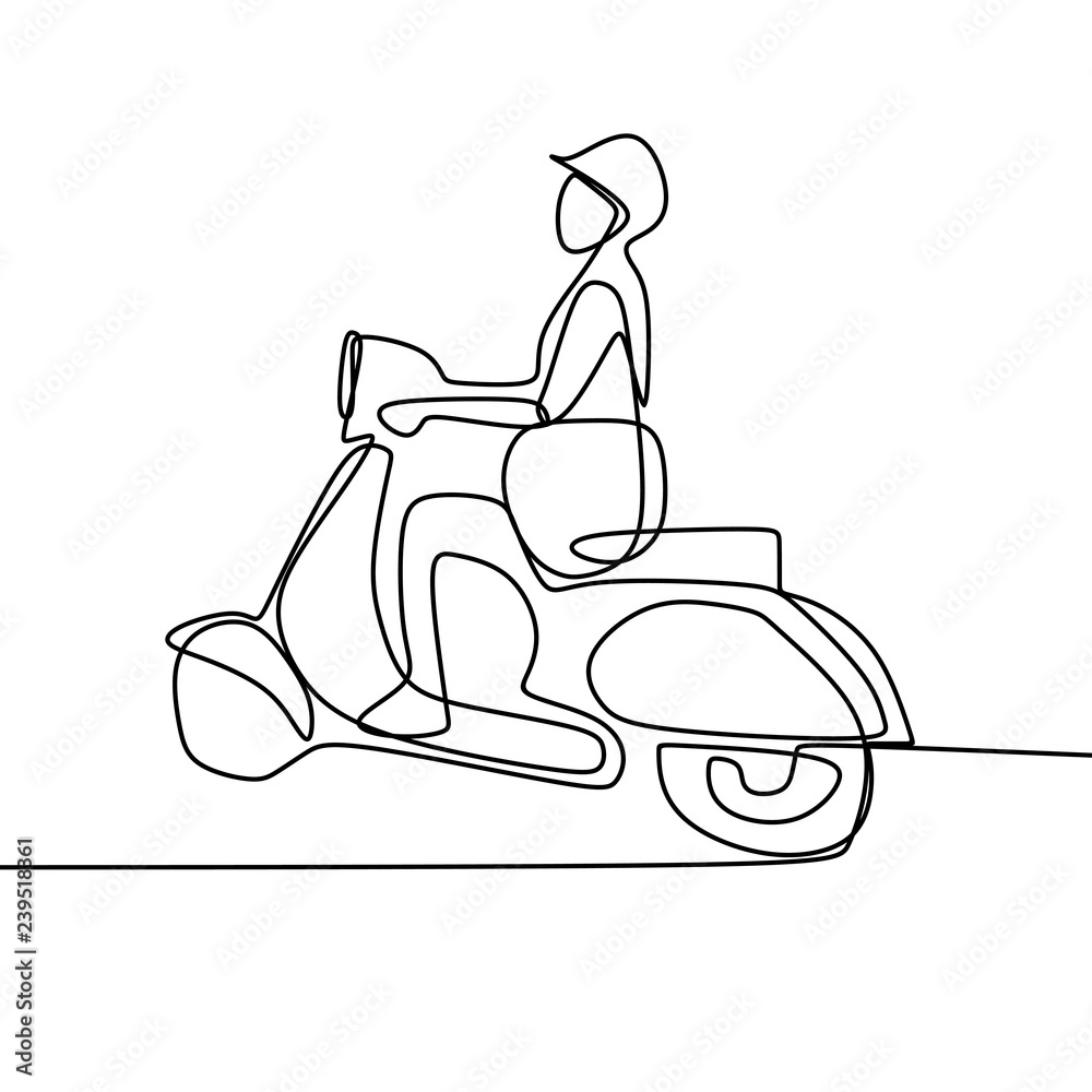 Person riding a retro motorcycle one line drawing vector illustration ...