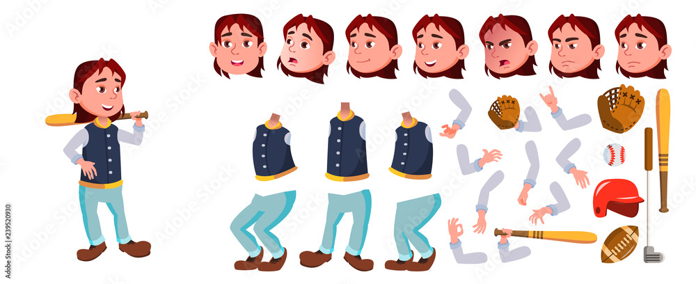 Baseball Boy Schoolboy Kid Vector. Sport School Child. Animation ...