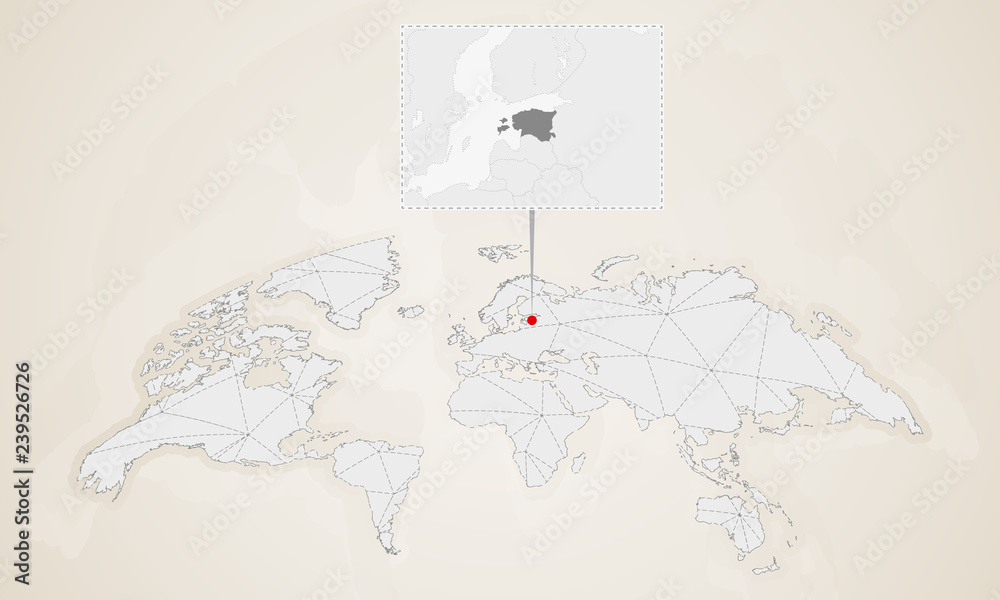 Poster Map of Estonia with neighbor countries pinned on world map ...