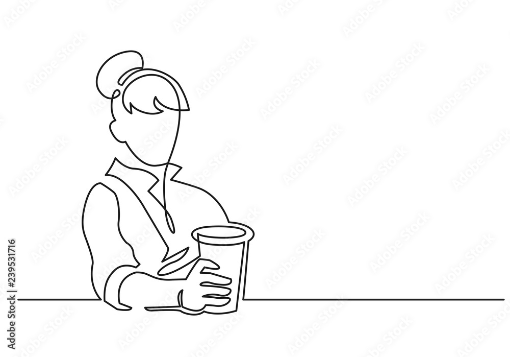 Woman with paper glass continuous one line vector drawing Stock Vector ...