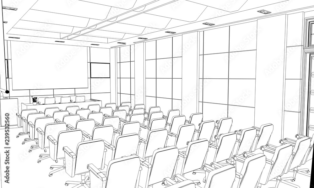 conference room, meeting room, contour visualization, 3D illustration ...