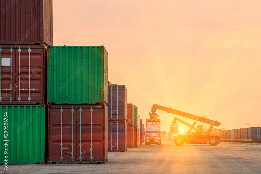 Container ship in export and import business logistics and ...