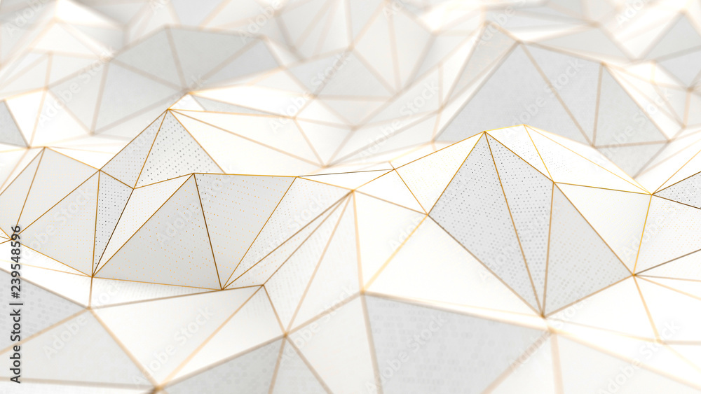 Low-poly white background 3d with golden lines Stock Illustration ...