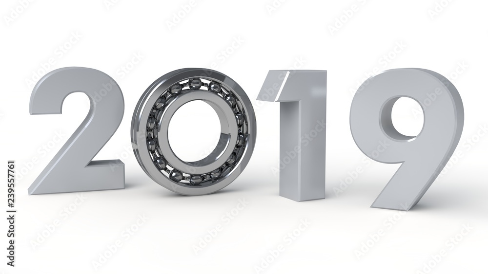 3D illustration of 2019, the date of the new year with the rolling ...