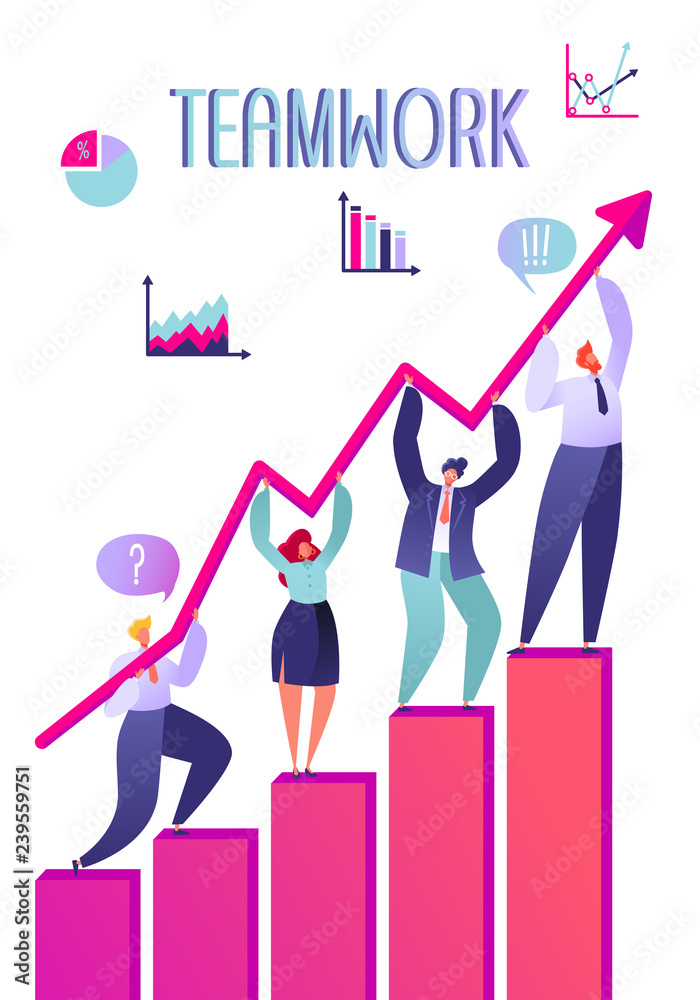Vector business illustration. Teamwork concept. Business teamwork. Four ...