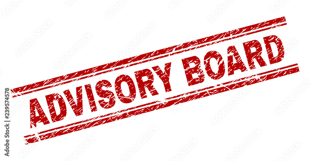 ADVISORY BOARD seal print with corroded style. Red vector rubber print ...