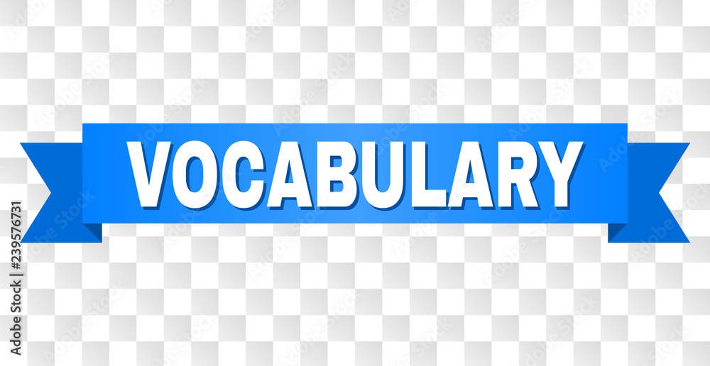 VOCABULARY text on a ribbon. Designed with white title and blue stripe ...