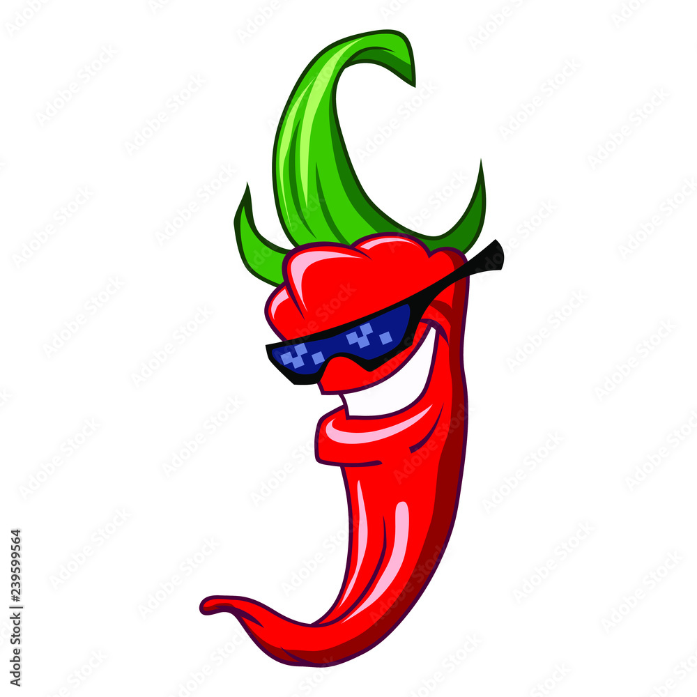 Cartoon red pepper with glasses smiling Stock Vector | Adobe Stock