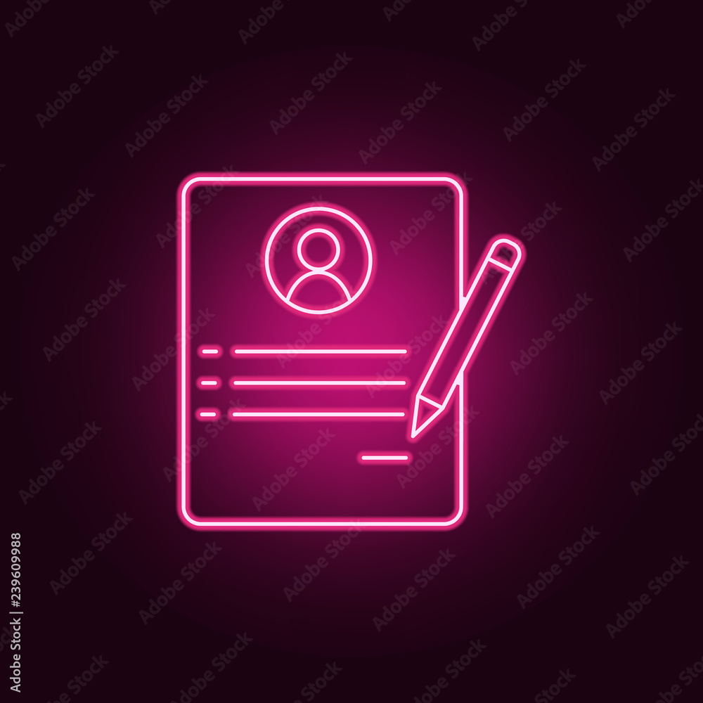 resume of employee icon. Elements of interview in neon style icons ...